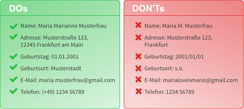 Persönliche Daten im Lebenslauf - Tipps von Profis